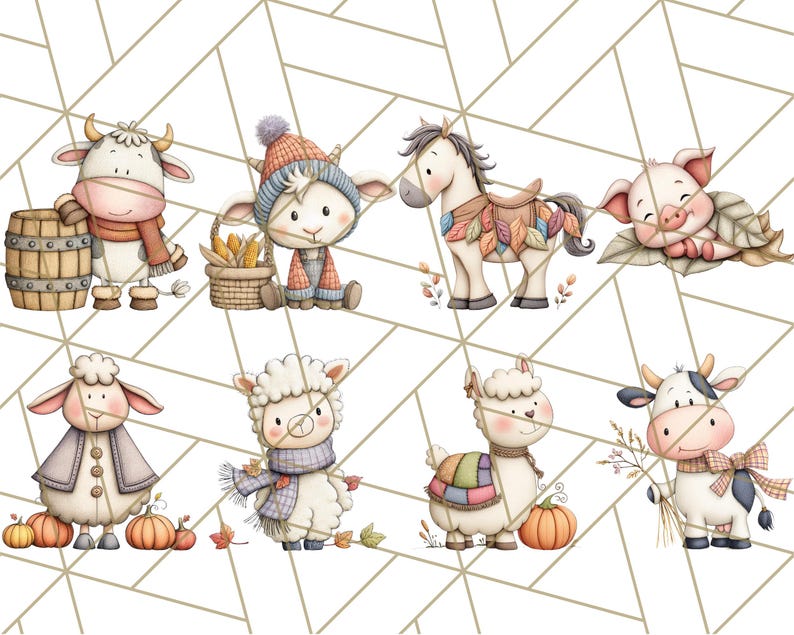 Fall Farm Animal Clipart, Autumn Farm PNG, Cozy Barnyard Animals ...