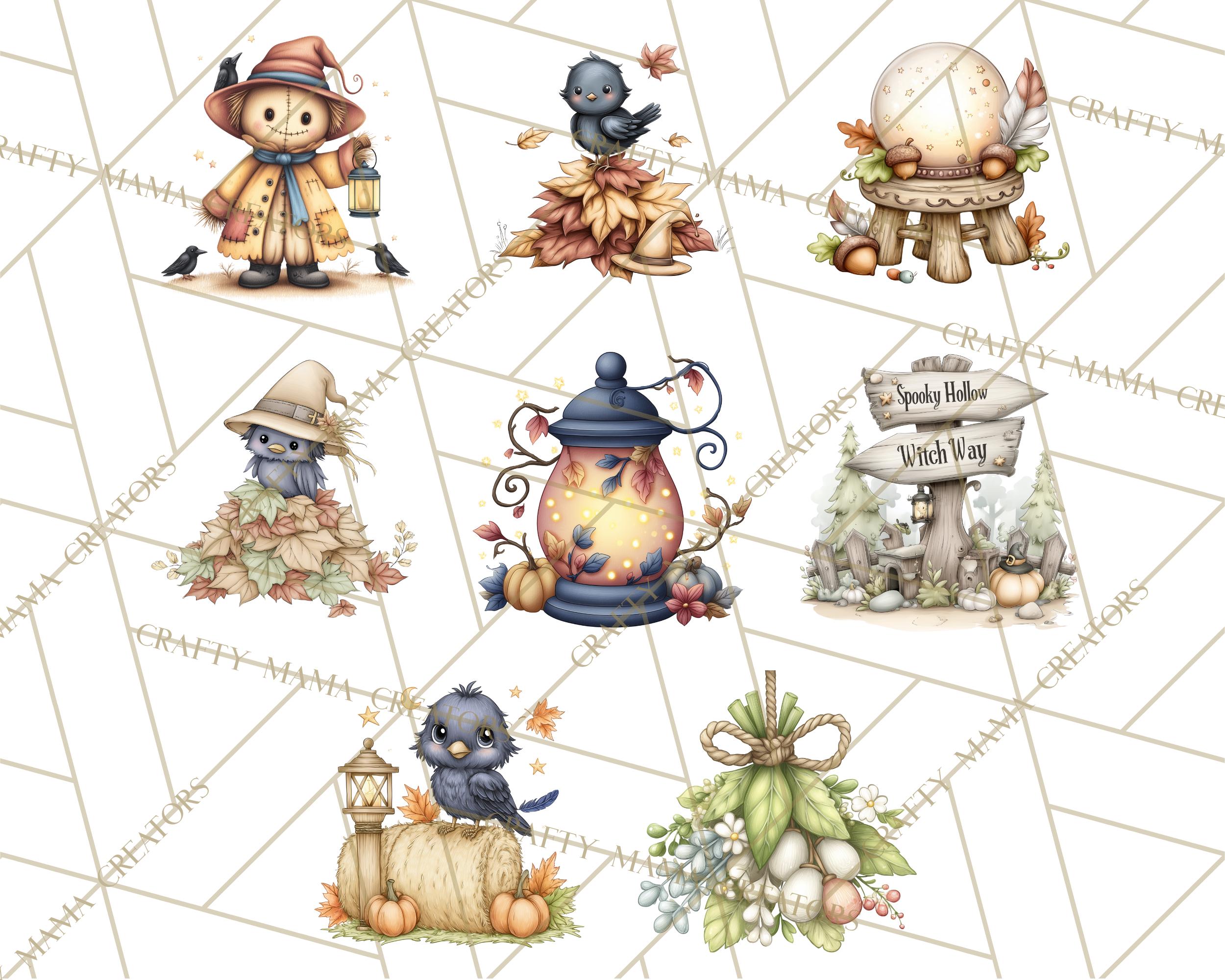 56 Png, Spooky Scarecrows PNG, Whimsical Halloween Clipart, Fall ...