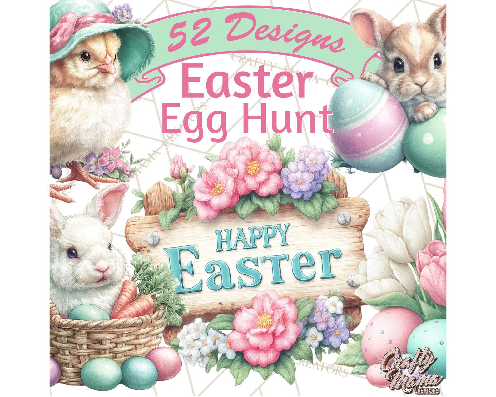 52 PNG, Easter Egg Hunt Clipart, Easter Bunny, Eggs, Candy, Signs ...