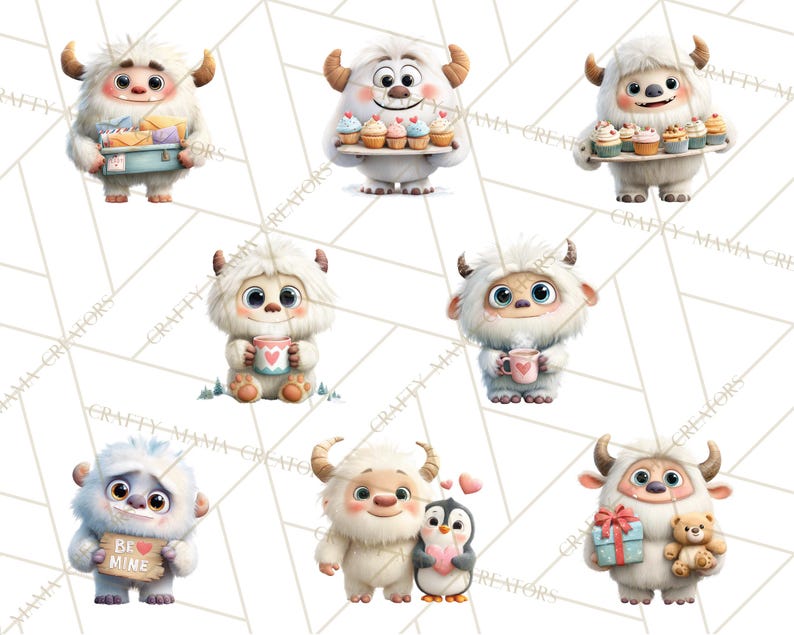 64 Png Saint-Valentin Yeti Clipart PNG, yéti mignon avec coeurs et ...