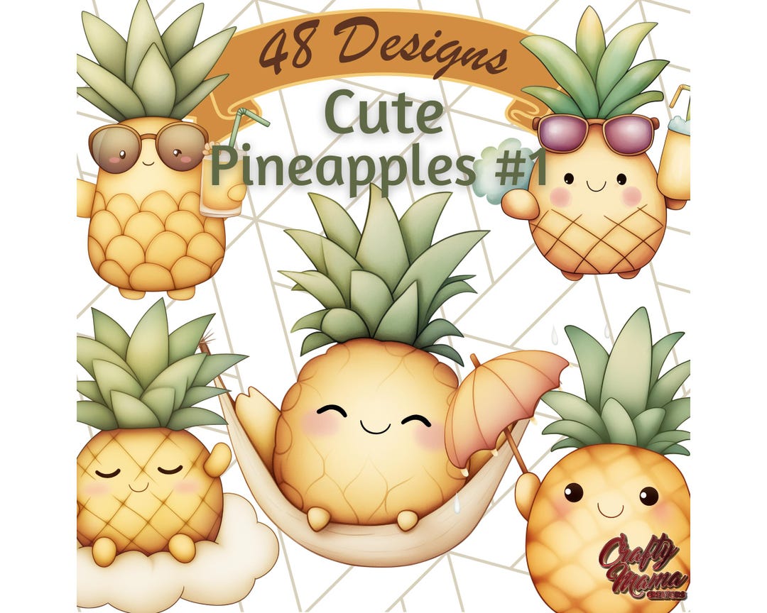 48 Png, Pineapple Summer Clipart, Watercolor Pineapple PNG, Kawaii ...