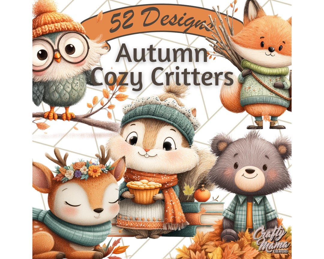 Cozy Autumn Animals Clipart, Fall Critters PNG, Woodland Creatures in ...