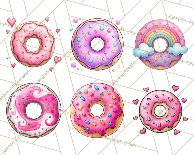 48 Png, Whimsical Donut Doodle Clipart PNG, Cute Frosted Donut Sketches ...
