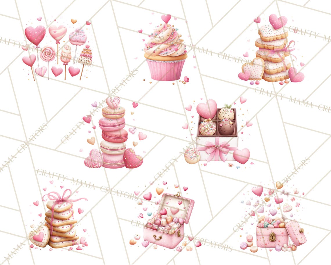 56 Png, Cute Valentine Dessert Clipart PNG, Whimsical Cupcakes, Heart ...