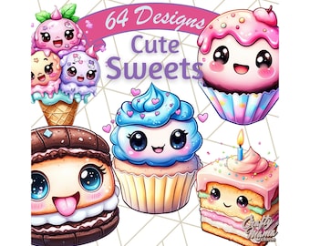 Buy Kawaii Sweets Clipart Cute Sweet Candy Clipart Food Cake Donut ...