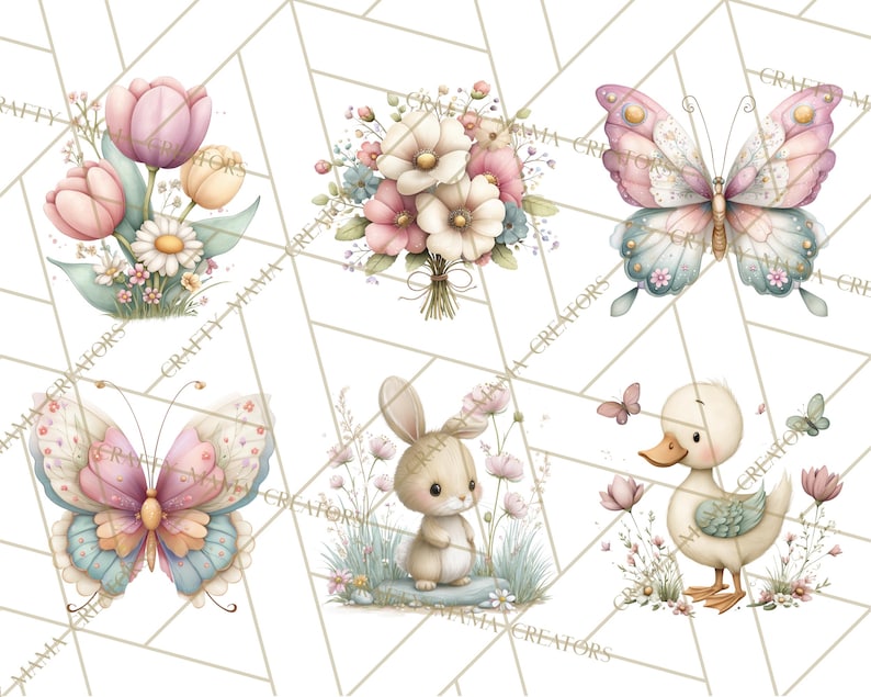 60 Png, Spring Garden Animals Clipart, Cute Pastel Bunny Chick Lamb ...