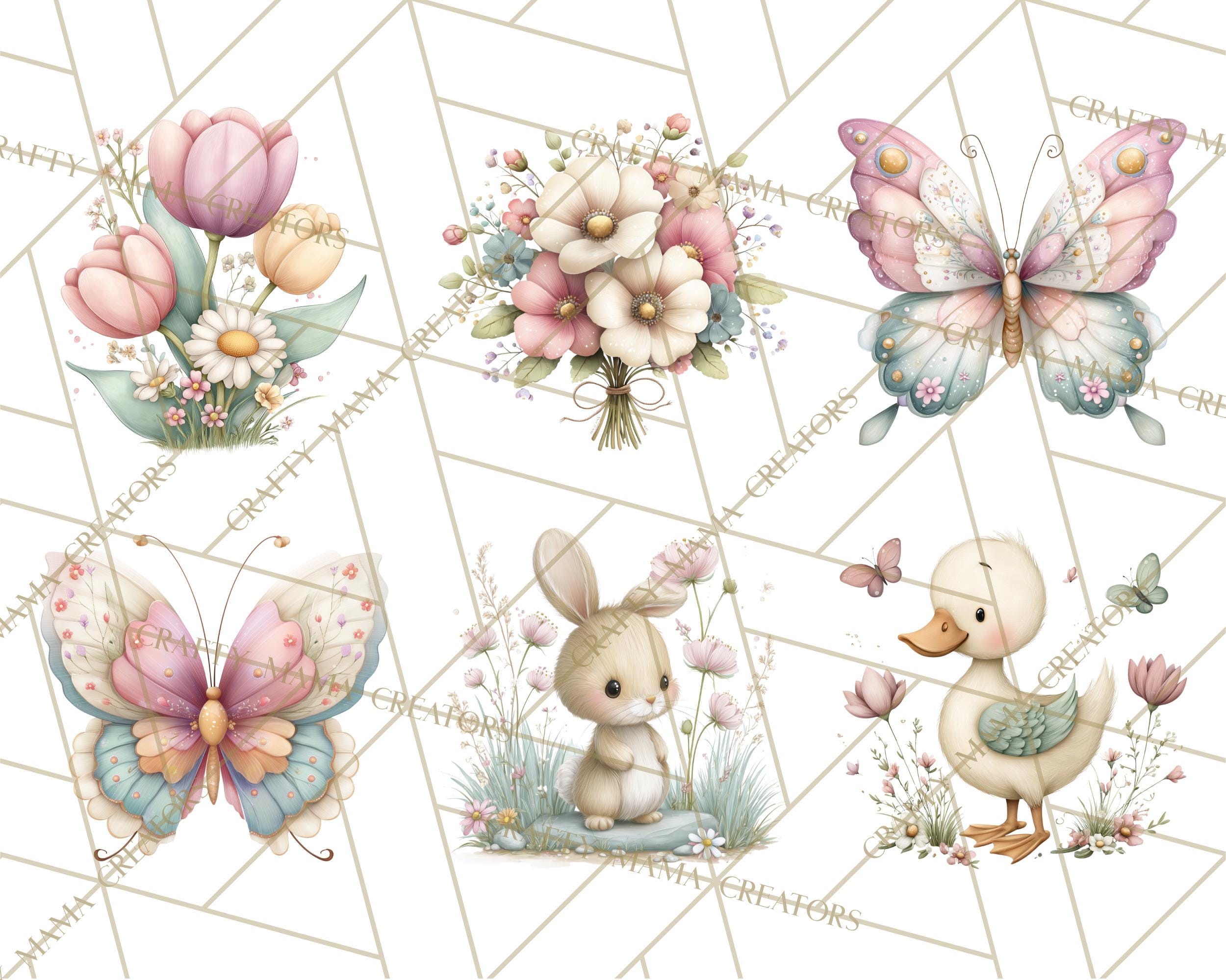 60 Png, Spring Garden Animals Clipart, Cute Pastel Bunny Chick Lamb ...