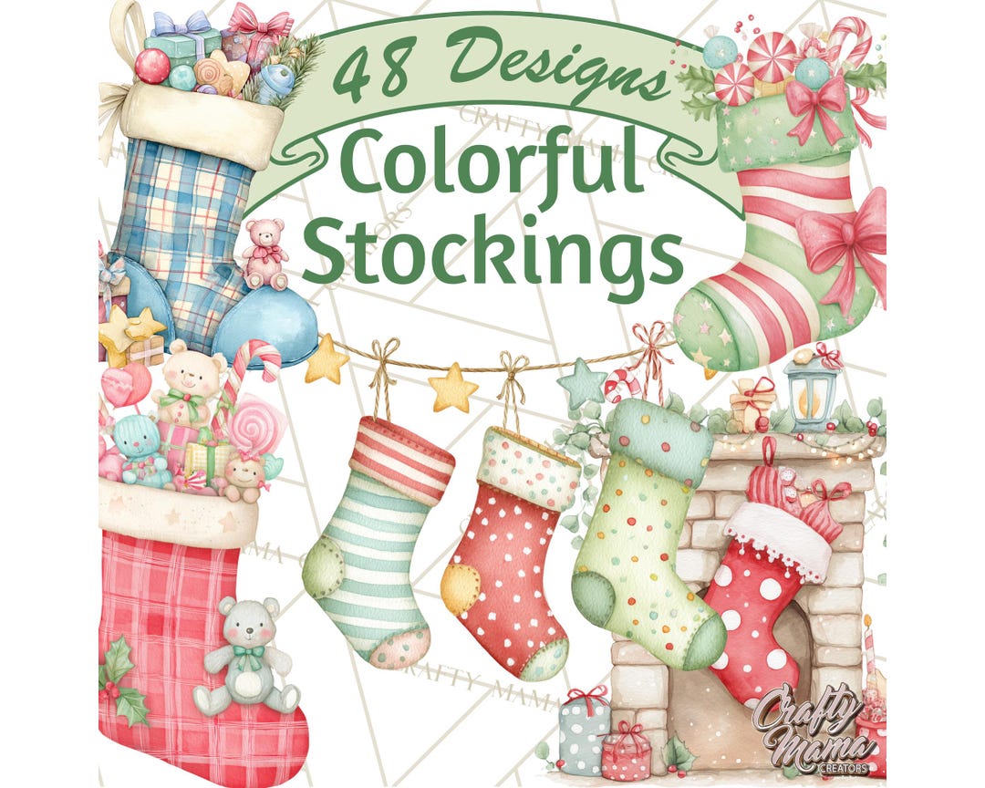 48 Png, Christmas Stockings Clipart, Cute Whimsical Holiday PNG ...
