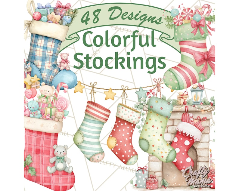 48 Png, Christmas Stockings Clipart, Cute Whimsical Holiday PNG ...