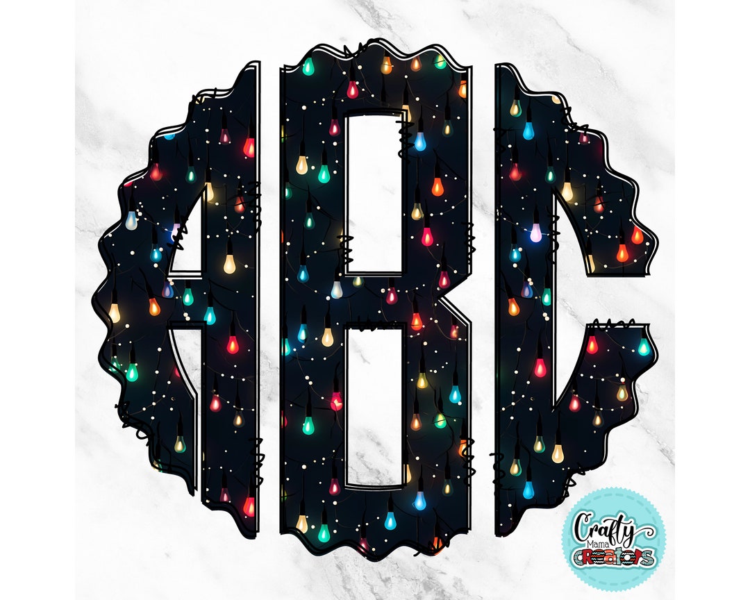Christmas Monogram Letters PNG Files, Christmas Lights Doodle Monogram ...