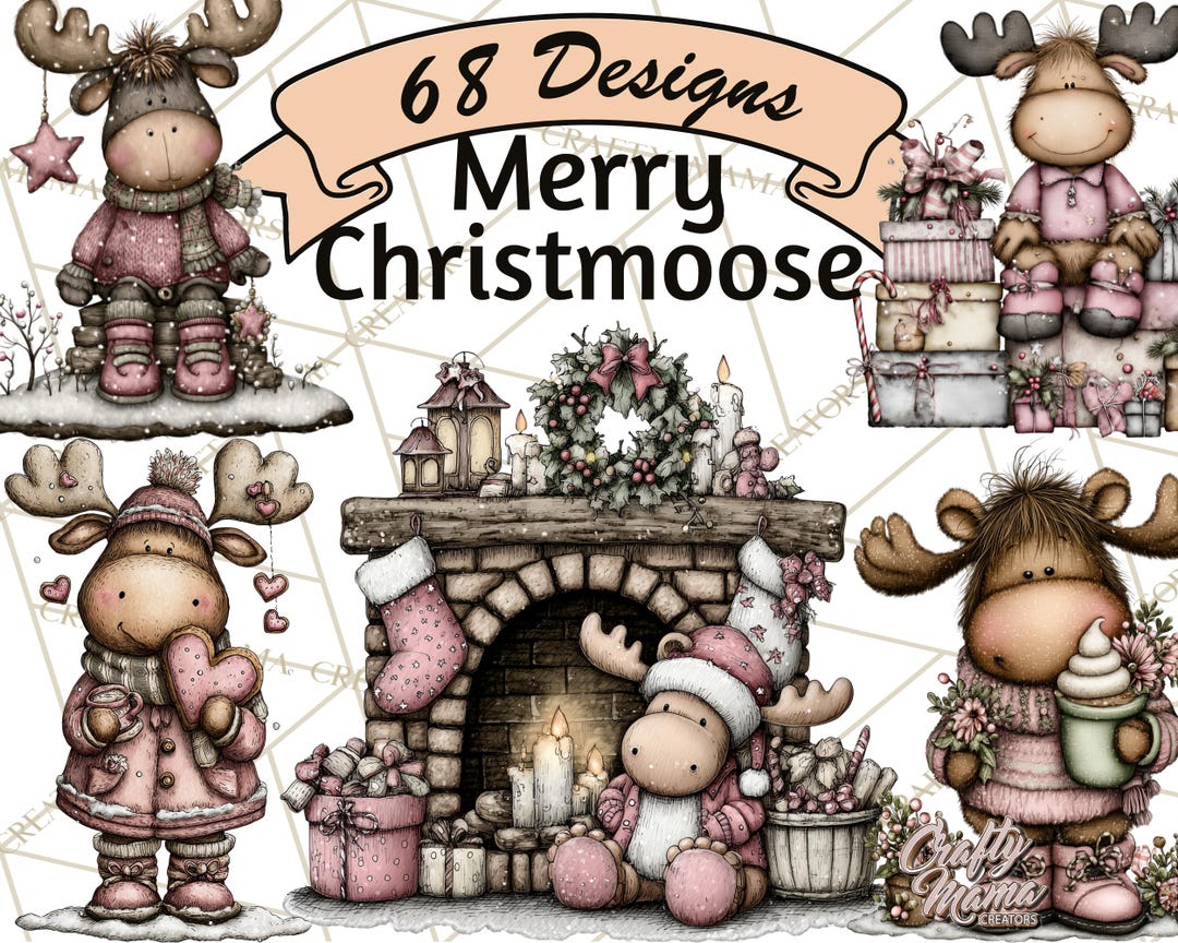 68 Png, Adorable Kawaii Moose Christmas PNG, Cozy Winter Woodland Moose ...