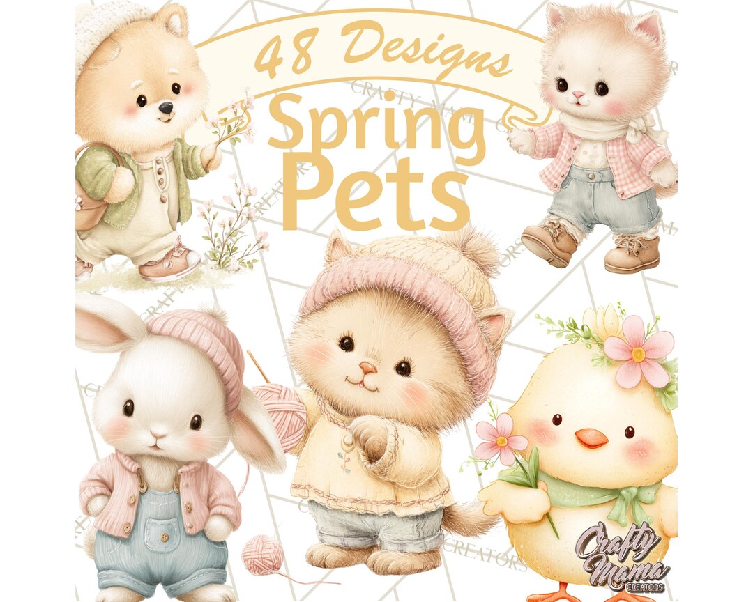 48 Png Spring Pets Clipart PNG, Baby Animals Watercolor, Pastel Mini ...