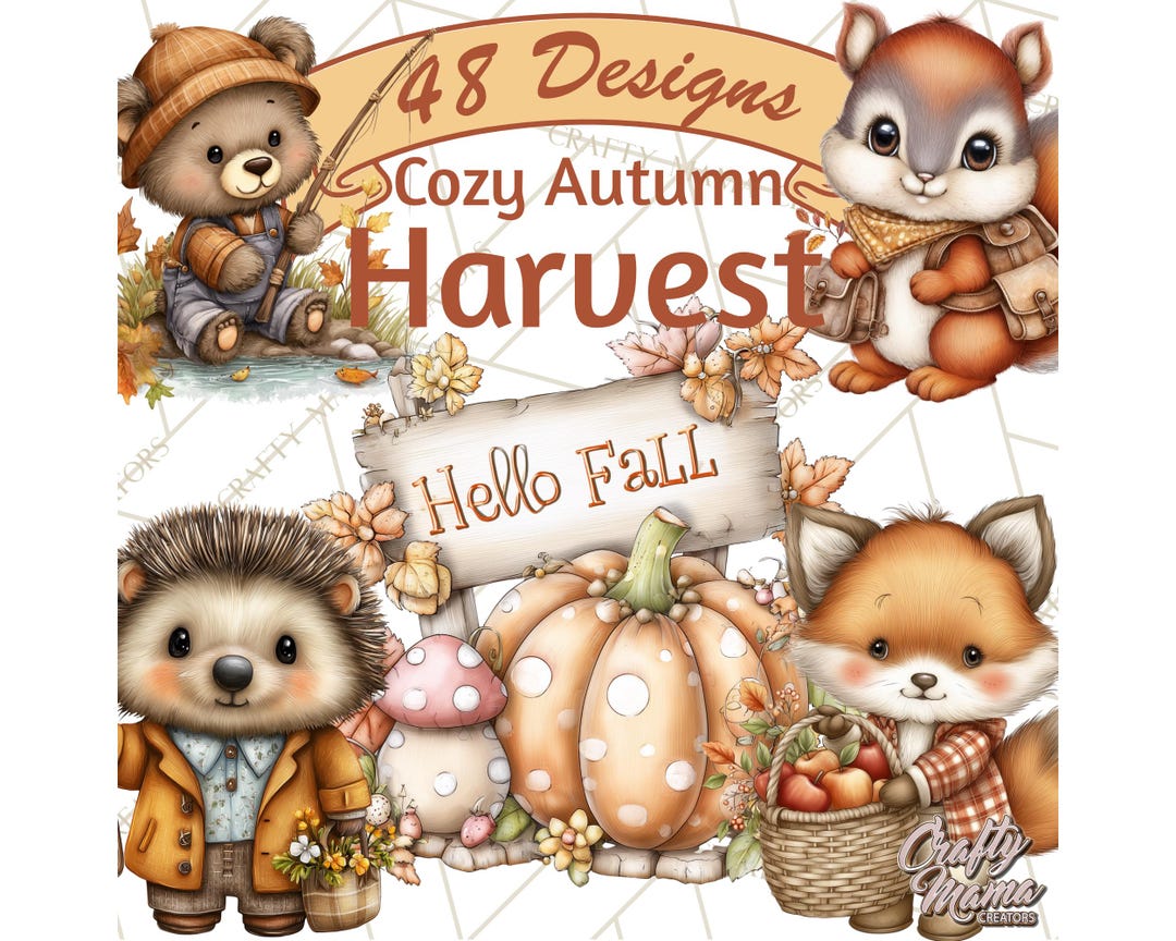 48 Png, Cozy Autumn Harvest Clipart, Fall Animal Clip Art, Cute Forest ...
