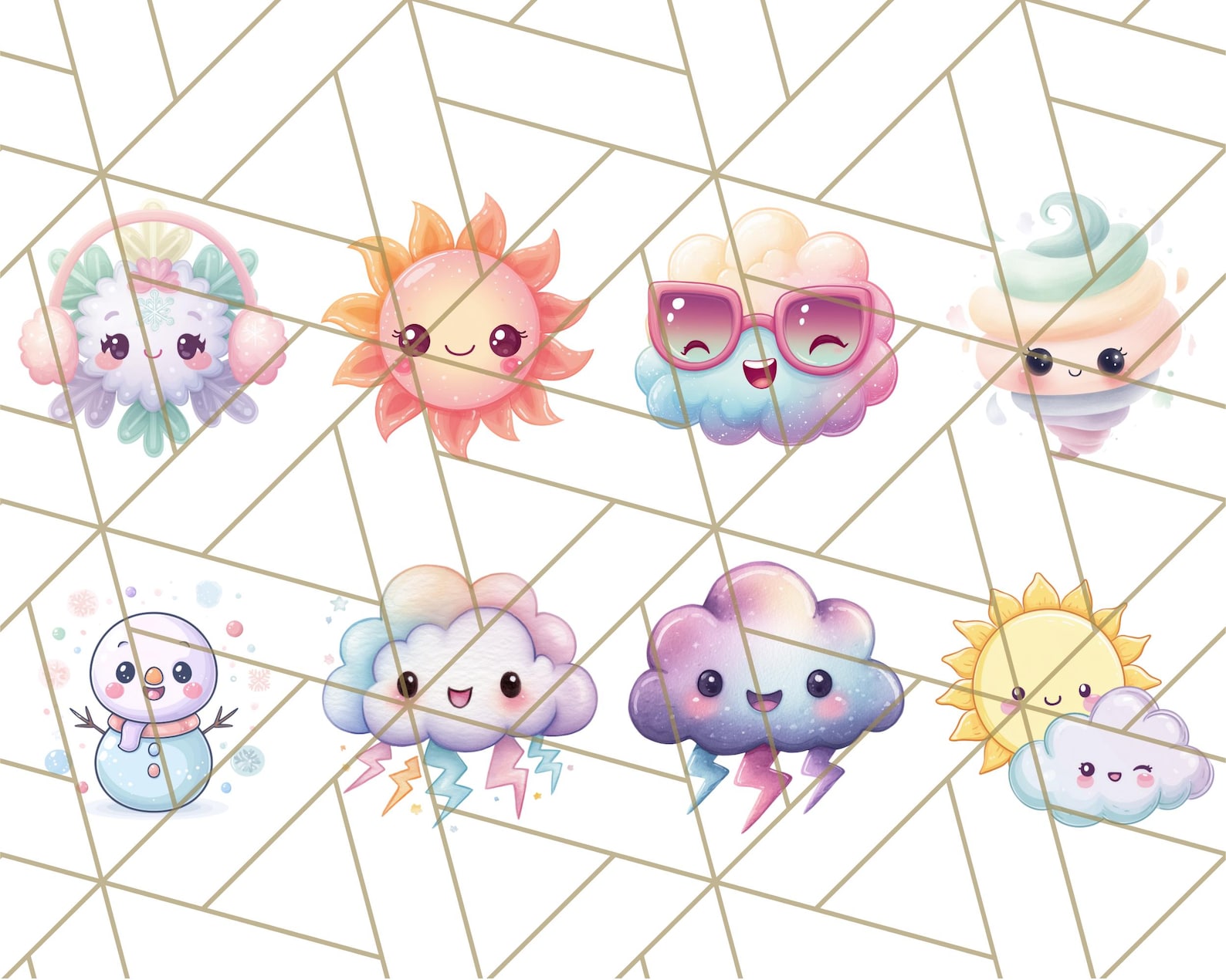 52 Png, Kawaii Weather Clipart, Cute Weather PNG, Pastel Sun Rainbow ...
