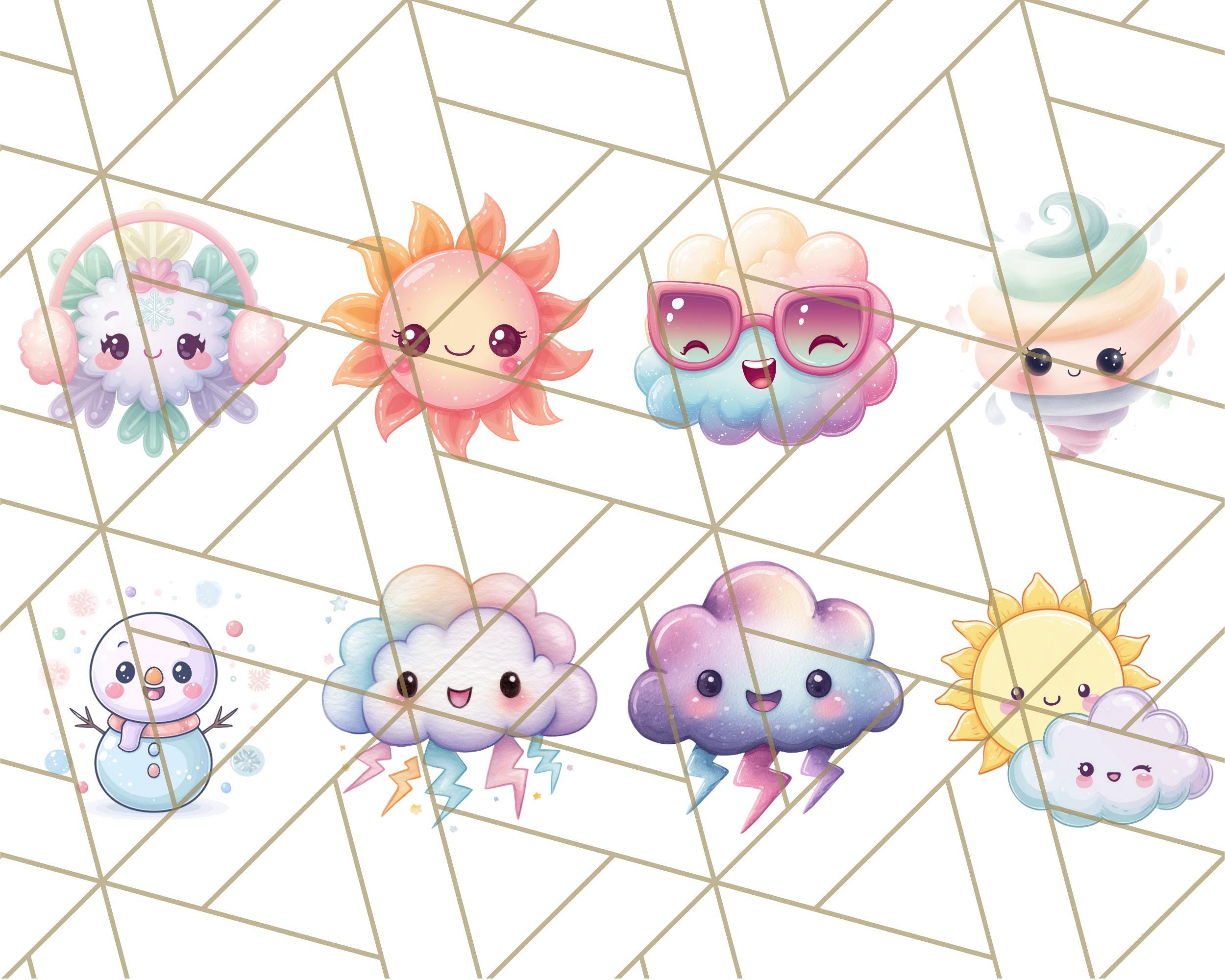 52 Png, Kawaii Weather Clipart, Cute Weather PNG, Pastel Sun Rainbow ...
