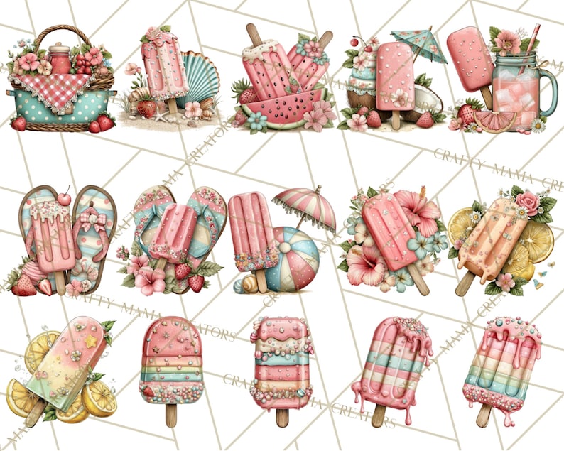 100 Summer Popsicle Treats Clipart, Ice Cream Popsicles, Summer ...