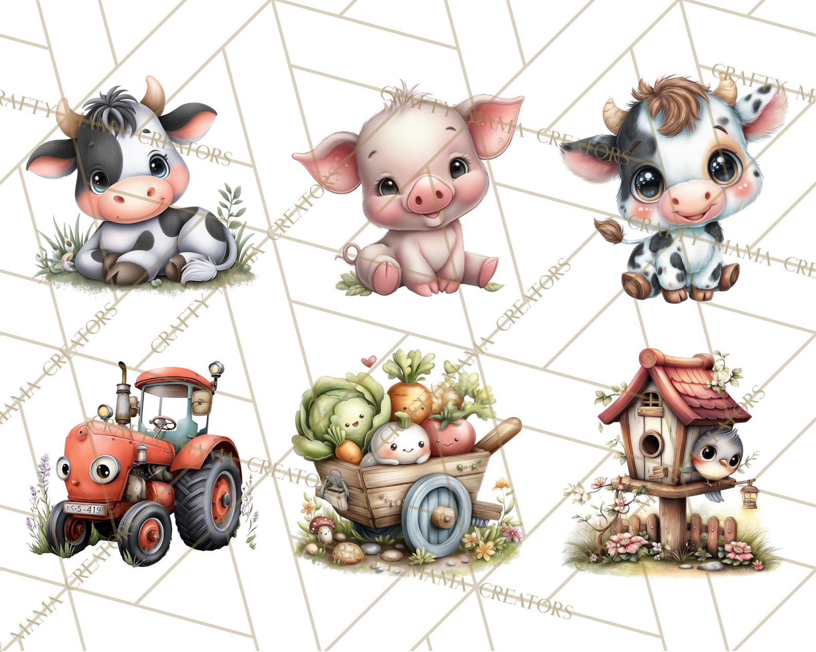 48 Png, Farm Animals Clipart PNG, Cute Cow Pig Sheep Chicken Horse Goat ...