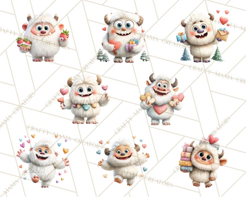 64 Png Saint-Valentin Yeti Clipart PNG, yéti mignon avec coeurs et ...