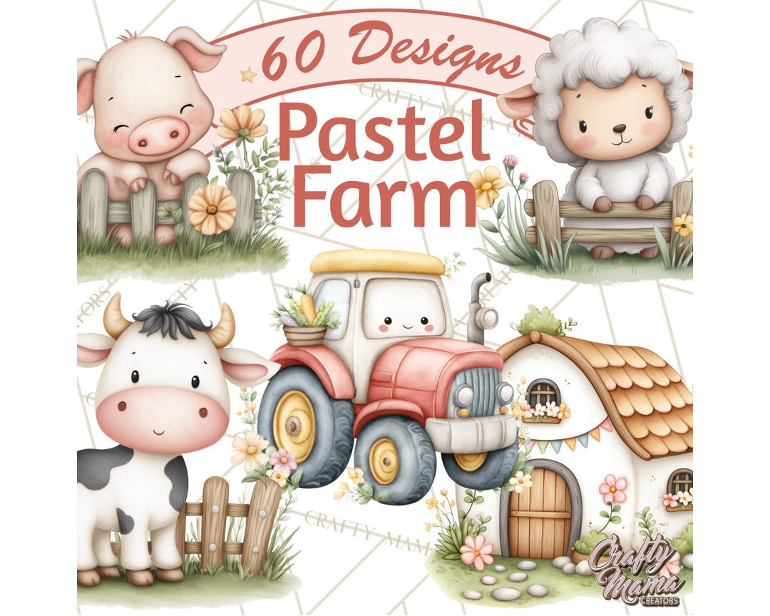 60 Png, Farm Clipart, Woodland Farm Animals, Cows Pigs Chickens Sheep ...