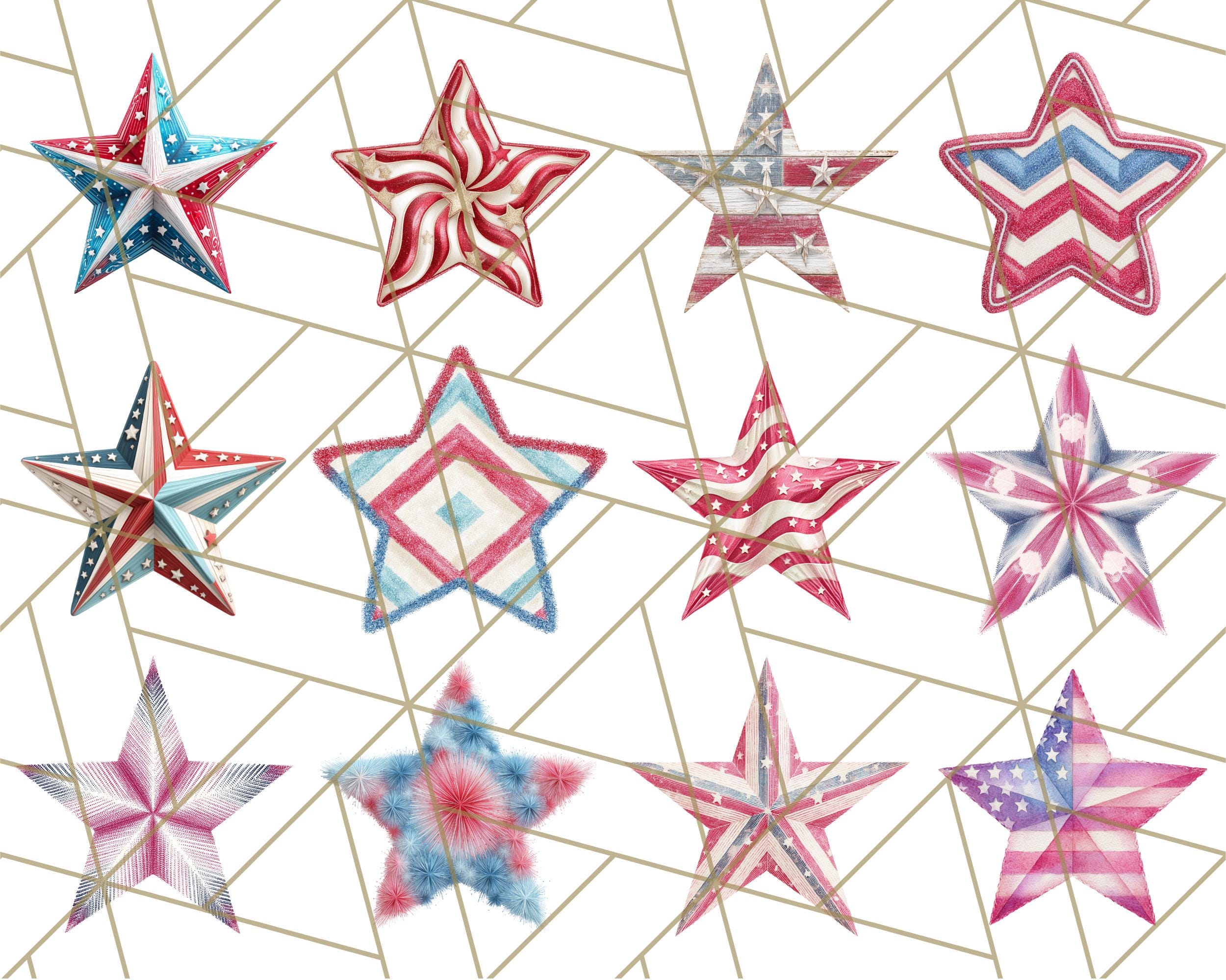 Patriotic Star Clipart PNG, Red White and Blue Puffy Star Clip Art ...