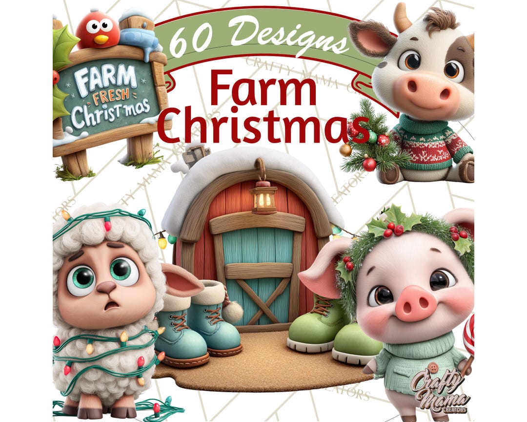 60 Png Farm Animal Christmas Clipart, Baby Farm Animals in Ugly ...