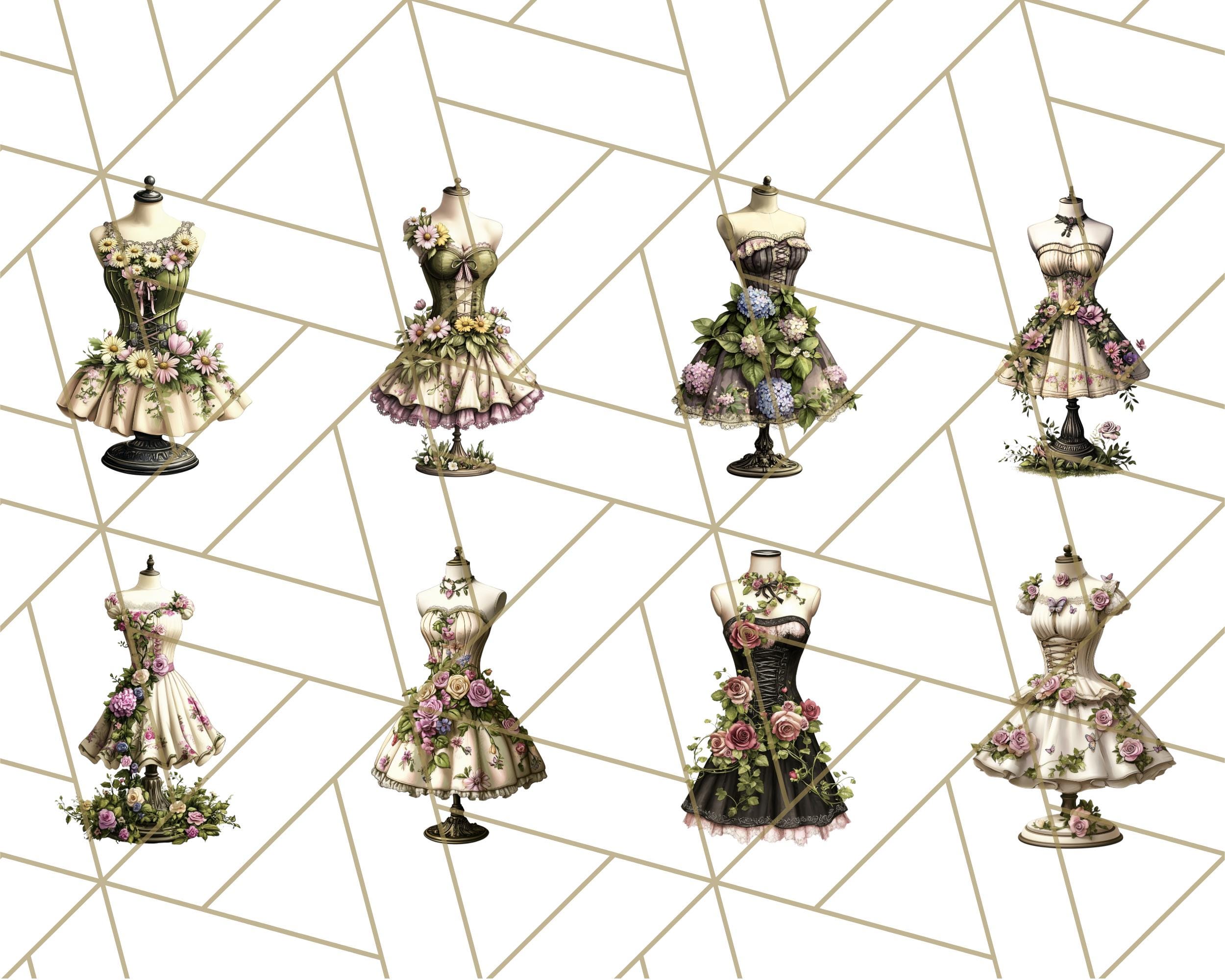 Floral Dress Form Clipart PNG, Vintage Sewing Dress Clip Art Png ...