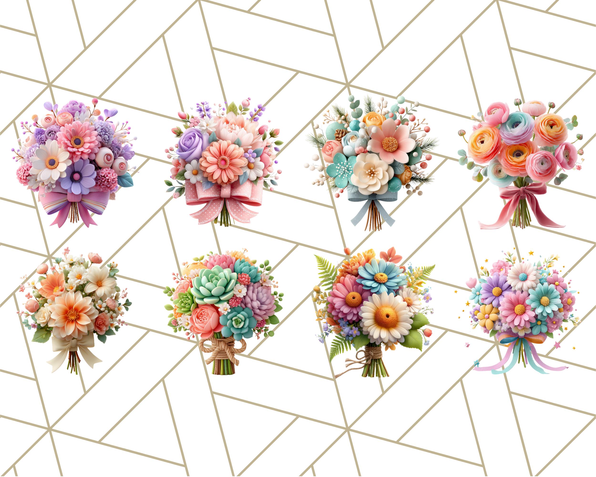 Pastel Flower Bouquet Clipart PNG, Soft Floral Clip Art, Elegant Ribbon ...