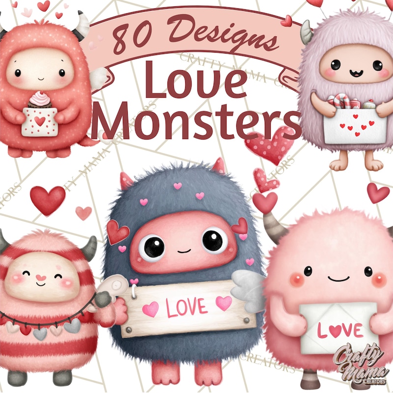 Monster Valentine Clipart - Etsy