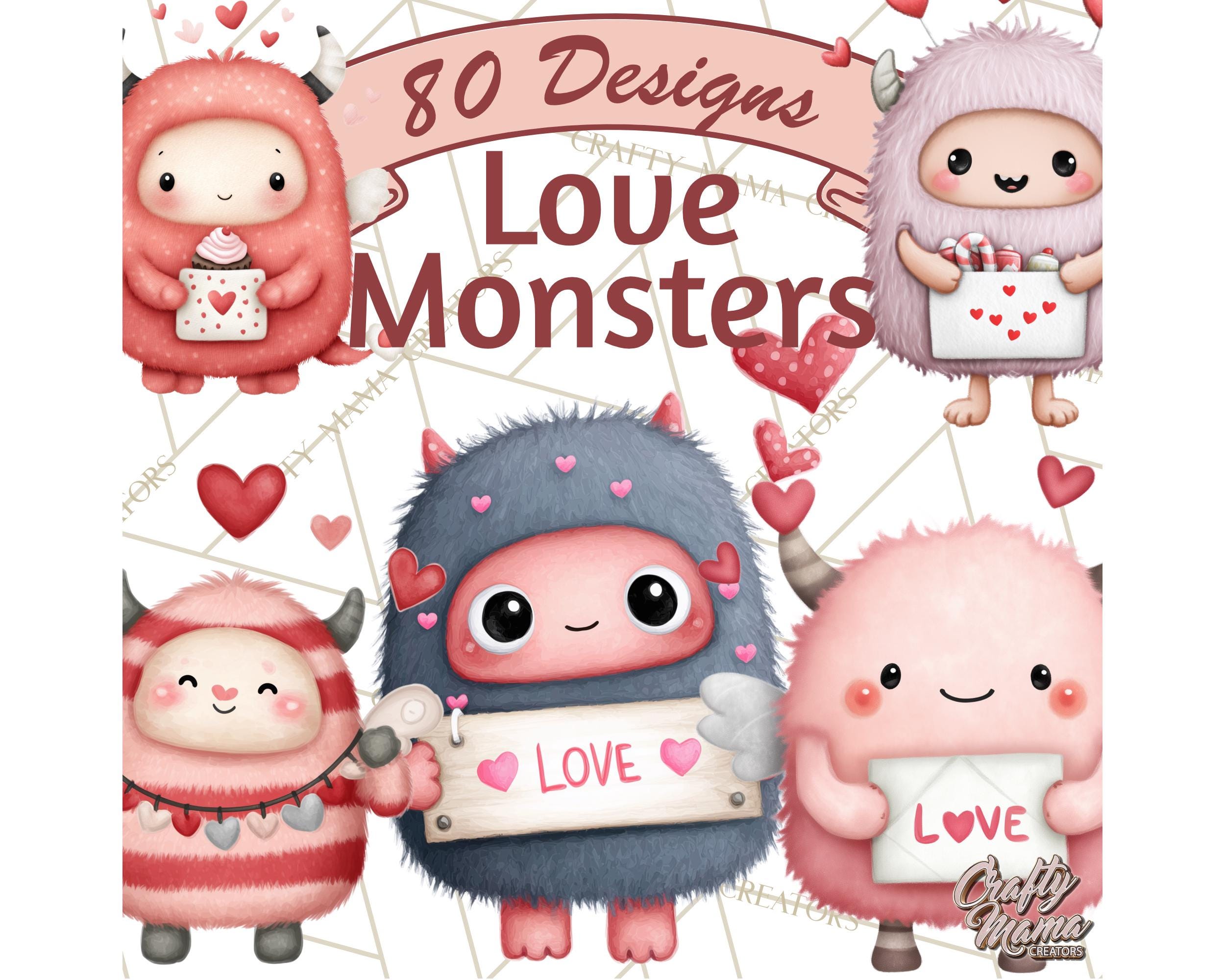 80 Png, Love Monster Clipart, Valentine Cute Monster PNG, Kawaii ...