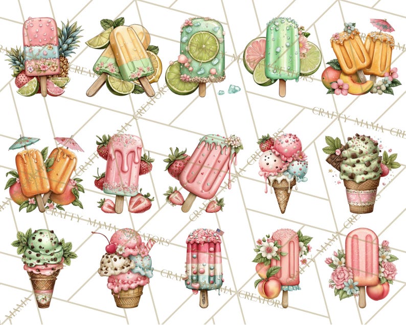 100 Summer Popsicle Treats Clipart, Ice Cream Popsicles, Summer ...