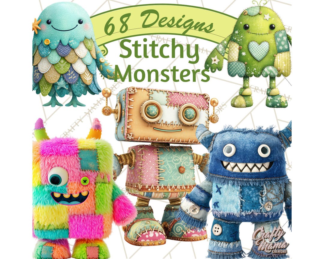 68 Png, Halloween Monster Clipart, Cute Patchwork Monsters PNG ...
