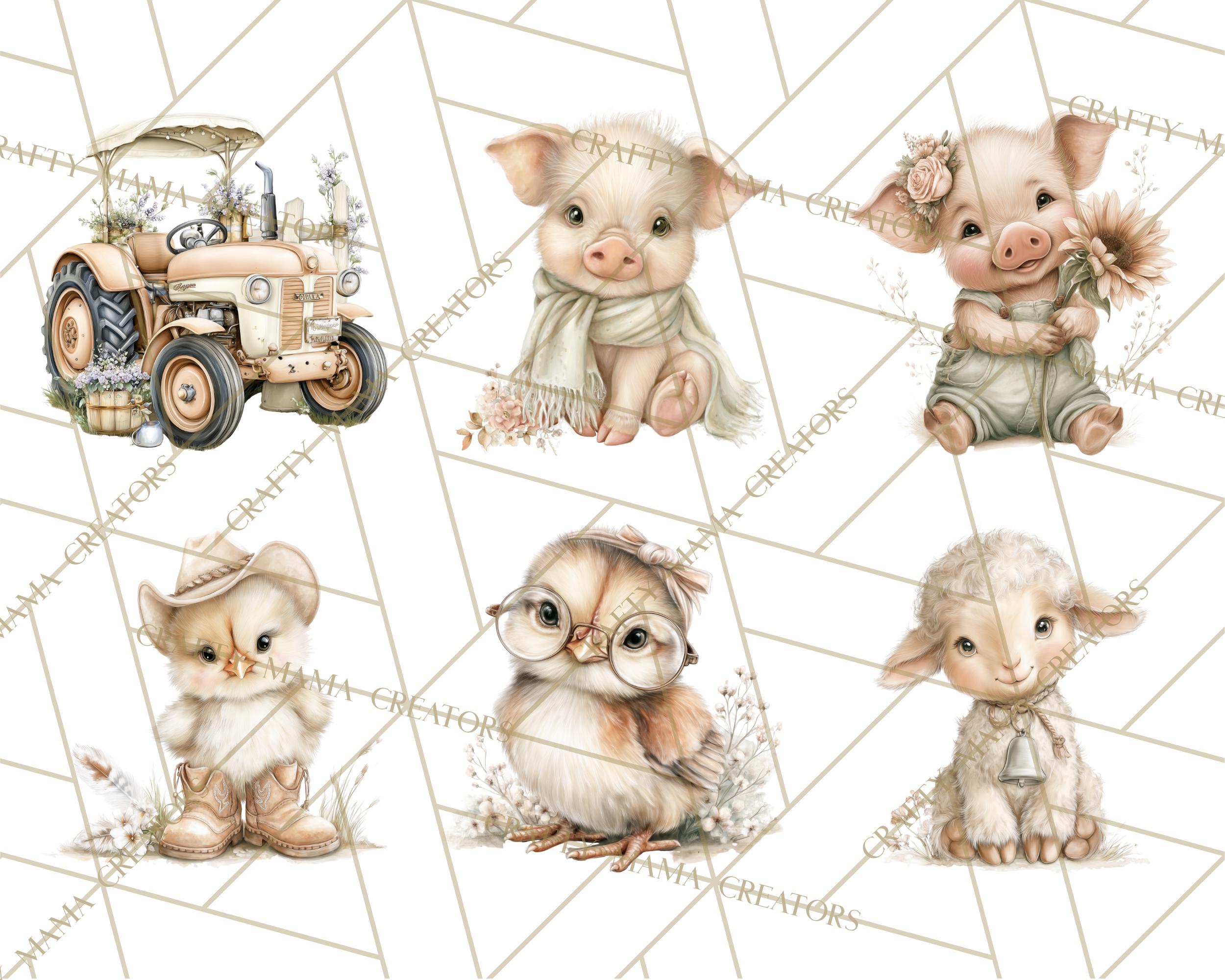 48 Png, Playful Farm Animals Clipart, Barnyard Nursery Decor, Baby Cow ...
