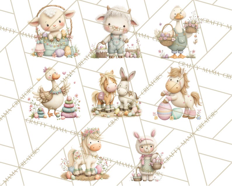 52 PNG, Easter Farm Animals Clipart PNG, Farm Animals Easter Eggs, Cow ...
