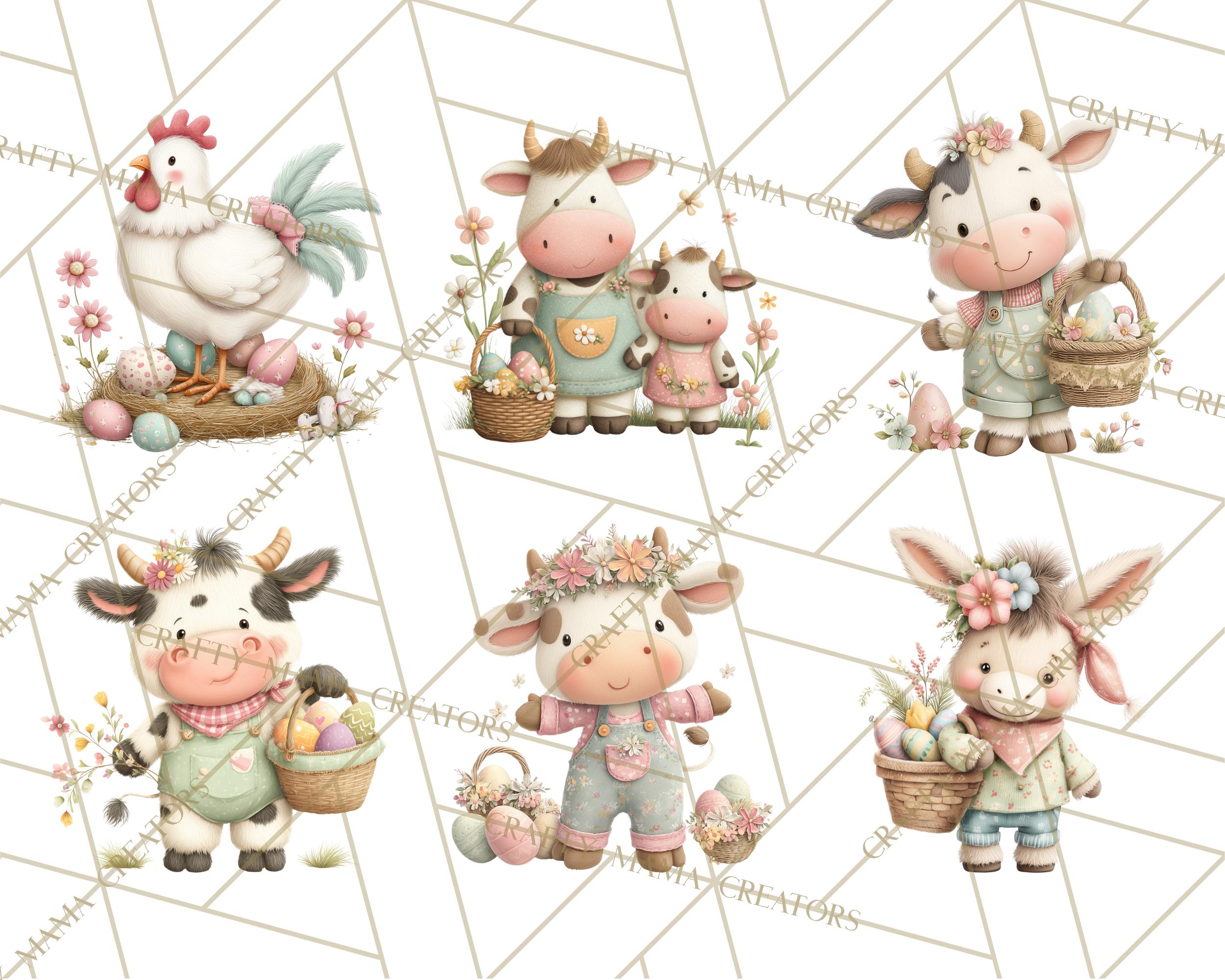 52 PNG, Easter Farm Animals Clipart PNG, Farm Animals Easter Eggs, Cow ...
