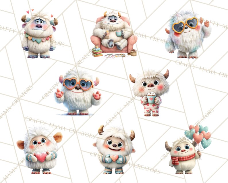 64 Png Saint-Valentin Yeti Clipart PNG, yéti mignon avec coeurs et ...