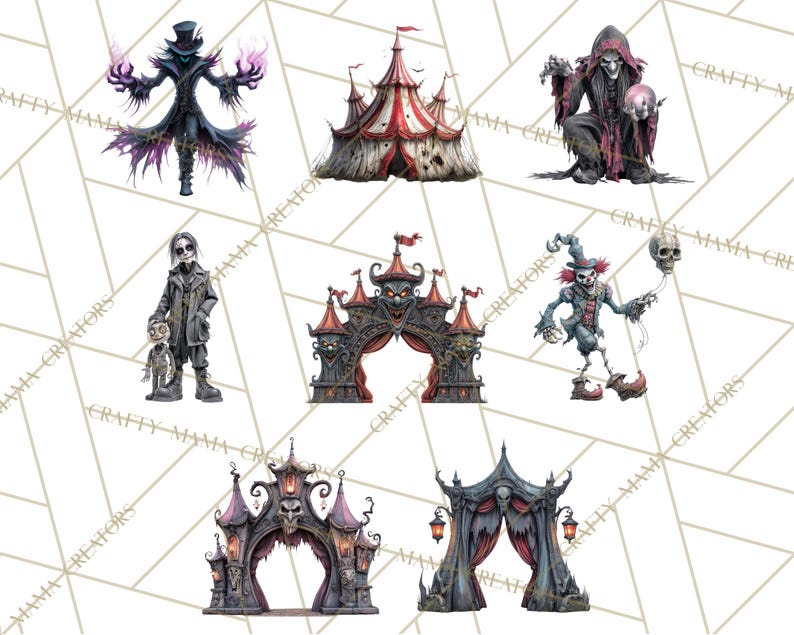 56 Png Spooky Circus Clipart PNG, Haunted Carnival Clip Art, Creepy ...