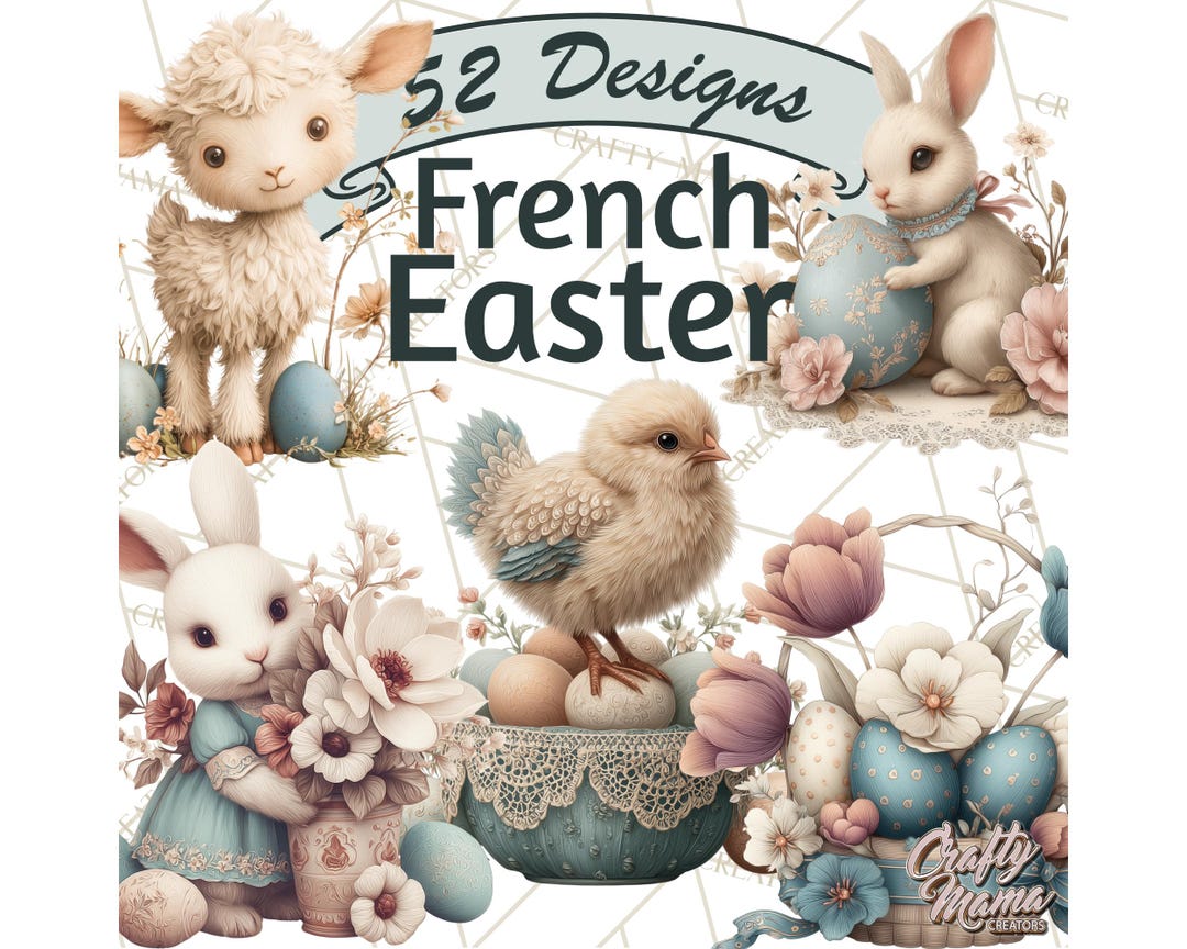 52 Png, French Vintage Easter Bunny Clipart PNG, Soft Pastel Easter ...