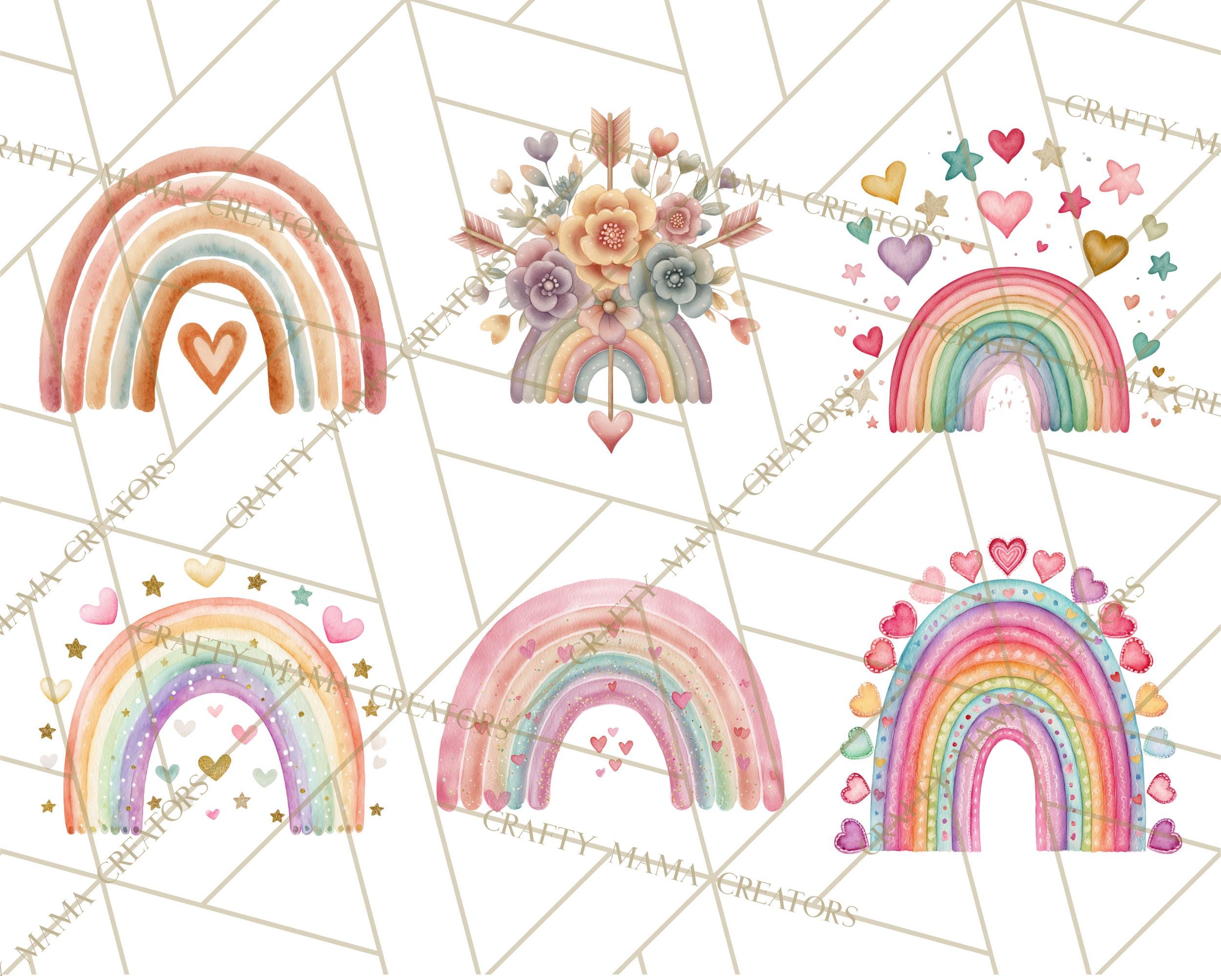 52 Png Valentine Boho Rainbow Clipart, Romantic Heart Rainbows, Pastel ...