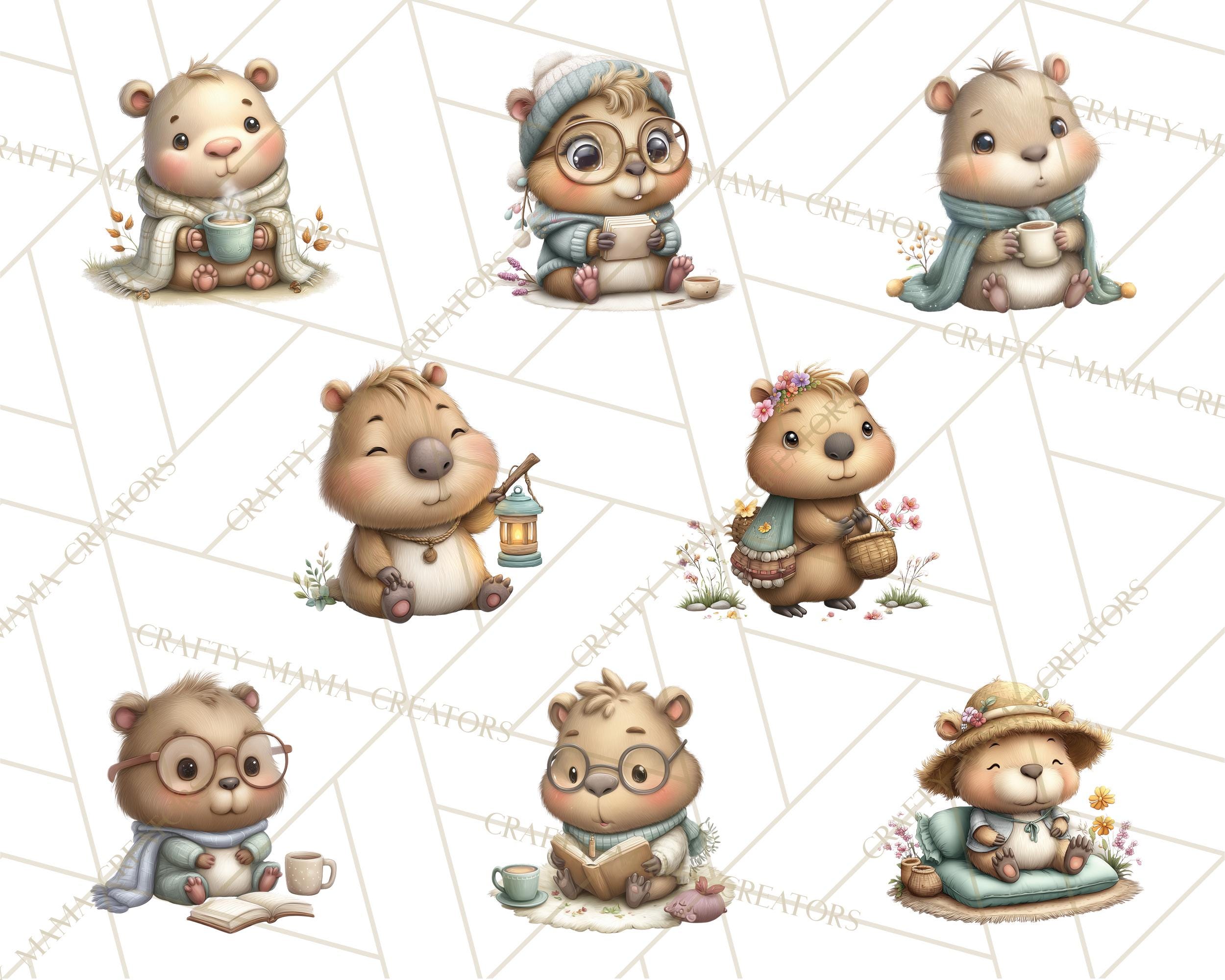 52 Png Whimsical Capybara Clipart PNG, Cozy Hygge Capybara ...