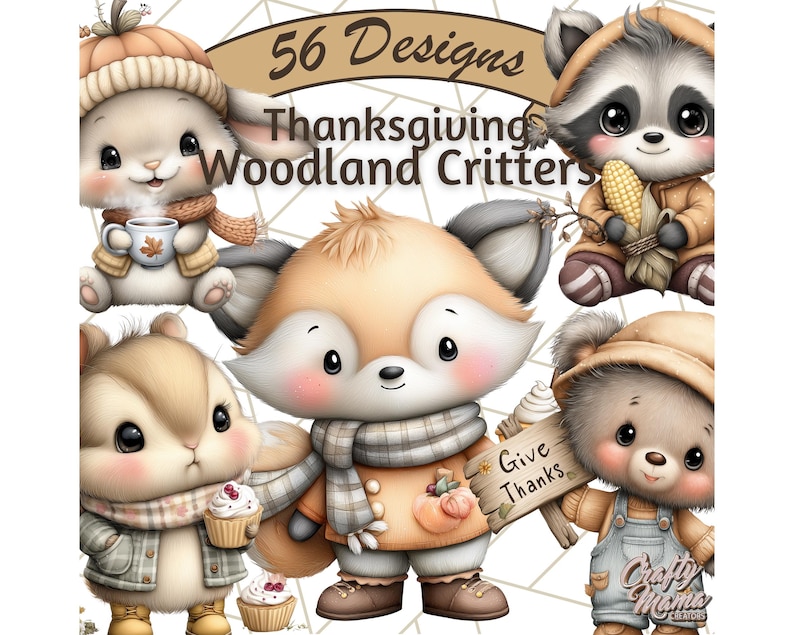 Thanksgiving Woodland Animals Clipart, Fall Forest Creature PNG, Autumn ...