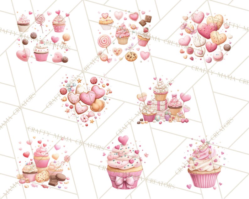 56 Png, Cute Valentine Dessert Clipart PNG, Whimsical Cupcakes, Heart ...