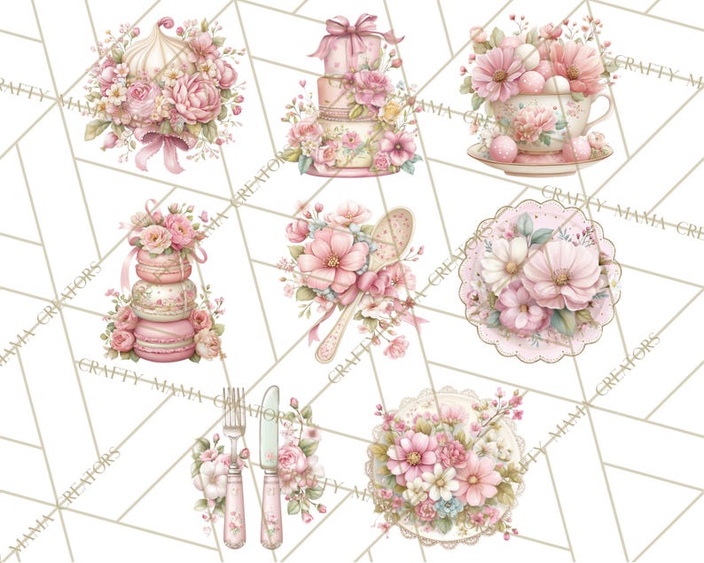 64 Png, Blossom Tea Party Clipart, Pastel Tea Party Clip Art, Girly ...