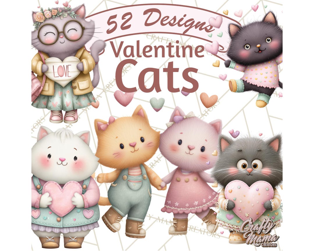 52 Png Valentine Cat Clipart PNG, Cute Valentine Cats, Kids Valentine ...