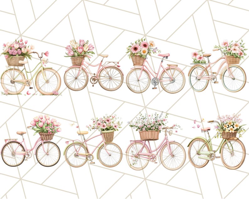 48 Png, Bicycle With Flowers PNG, Watercolor Floral Bike Clipart ...
