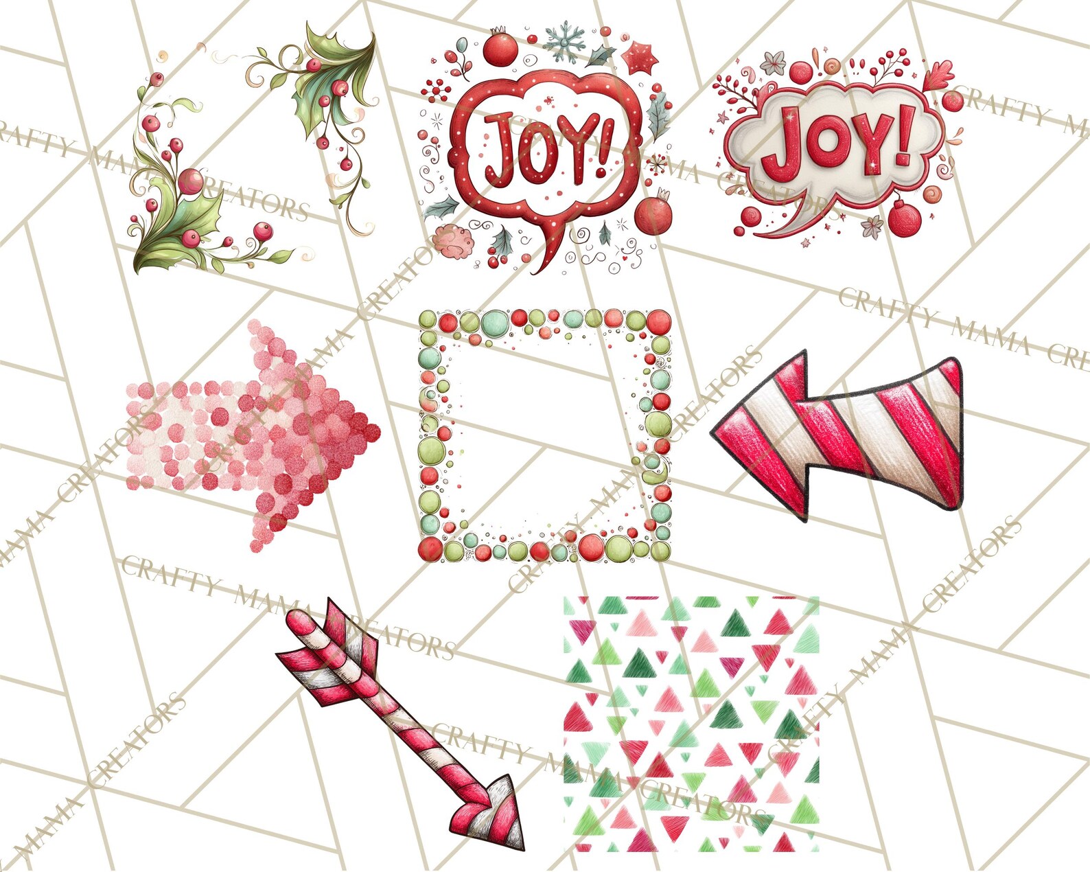 52 Png, Christmas Doodles PNG, Festive Arrows Stars Swirls Clipart, Red ...