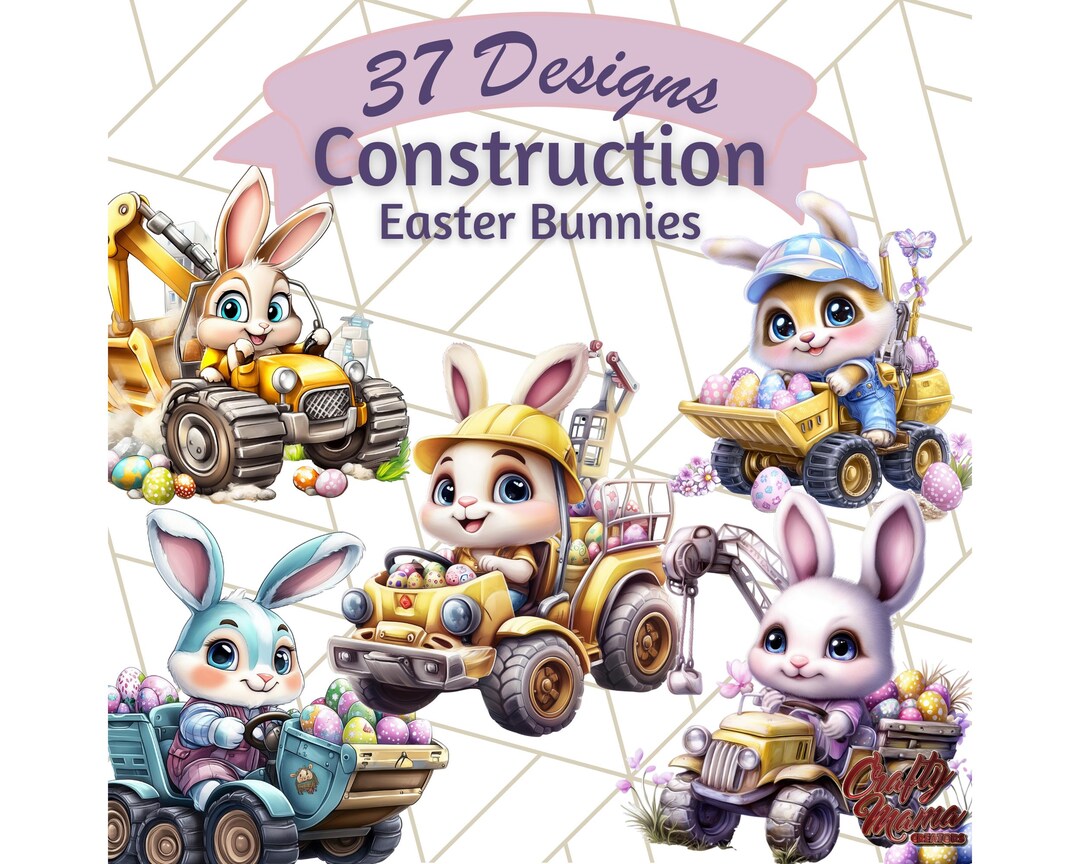 Pastel Easter Construction Clipart, Cute Bunny Truck PNG, Soft Tones ...