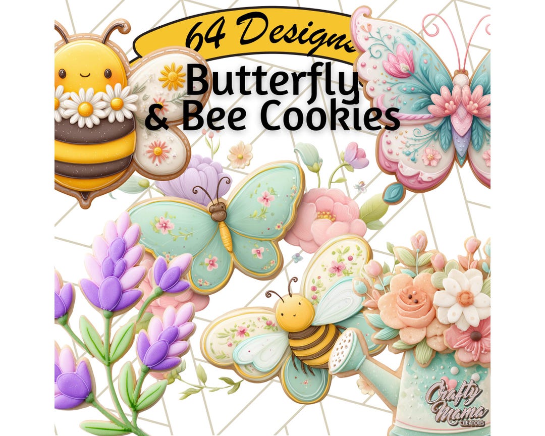 Bee Cookie Clipart, Butterfly Cookie Clip Art, Floral Sugar Cookies PNG ...