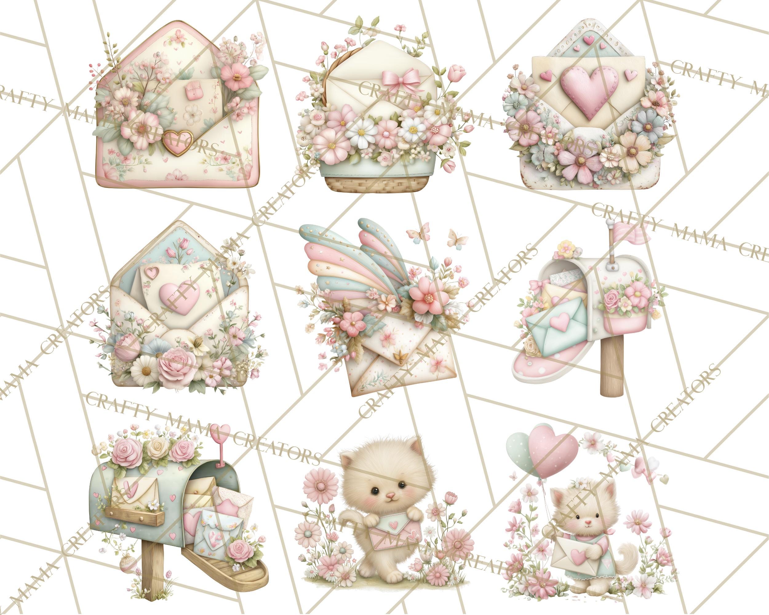 72 Png, Valentine Mail Clipart PNG, Whimsical Floral Post Office, Love ...