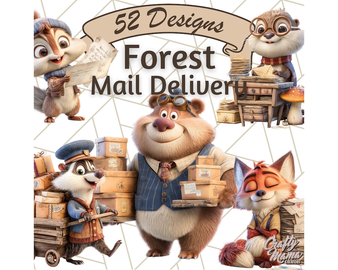 52 Forest Mail Delivery Clipart Pngs, Woodland Animal Mail Carriers ...