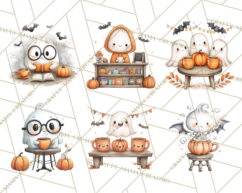 48 Png, Ghost Café Mini World Clipart PNG, Cute Halloween Coffee Ghosts ...